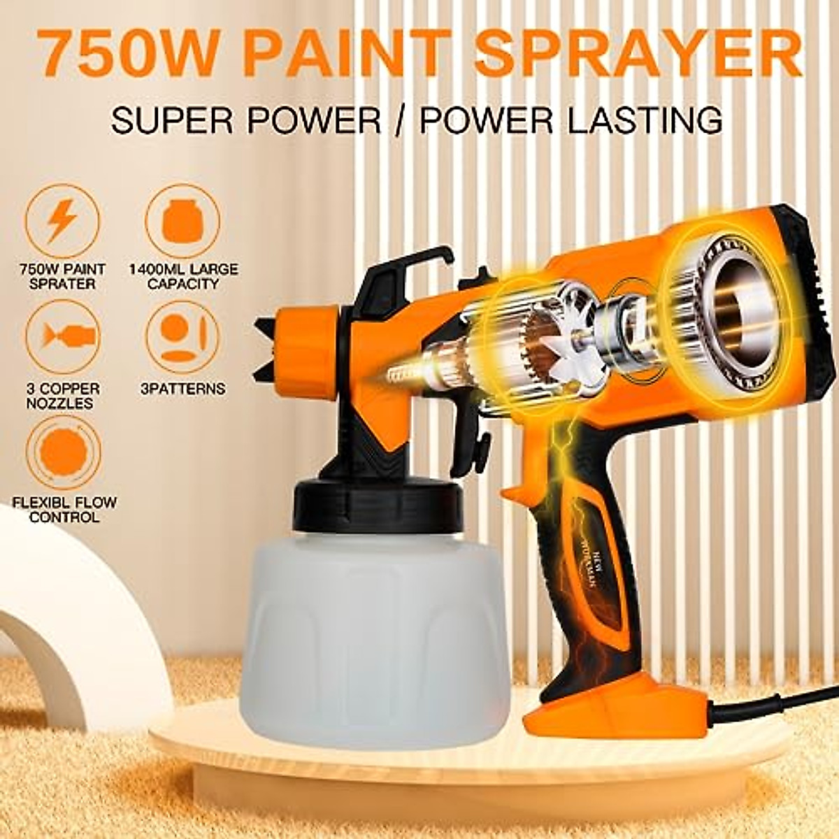 Paint Sprayer, 750W HVLP Electric Paint Sprayer, Paint Spray Gun 1400ml ...