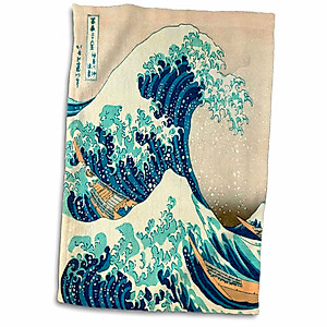 3D Rose The Wave Off Kanagawa by Japanese Artist Hokusai-Dramatic Blue Sea Ocean Ukiyo-E Print 1830" Towel, 15" x 22", Multicolor