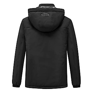 ELLSWOS Men's Waterproof Ski Jacket Winter Snow Coat Warm Hooded Raincoat Windproof Windbreakers, Black, Medium