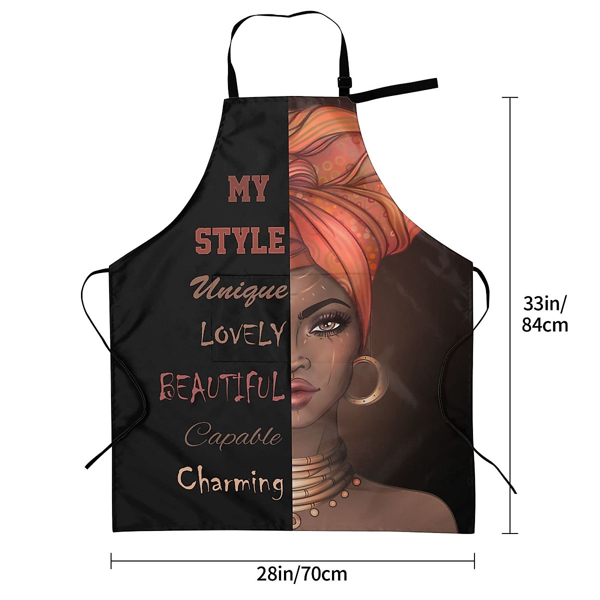 Perinsto African American Black Woman Waterproof Apron With 2 Pockets Personalized Kitchen Chef Aprons Bibs For Cooking Baking Painting Gardening Grooming