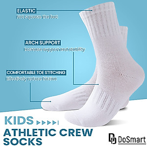 DoSmart Kids Crew Athletic Socks Boys Girls Classics Cotton School Uniform Childs Sports Breathable Casual Socks 10 Pairs (9-12 Years, 10 Pairs White)