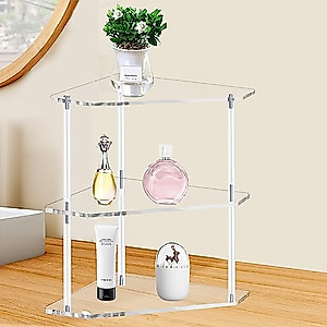 Tasybox Corner Shelf 2 Tier Bathroom Counter Organizer Acrylic Countertop Corner Shelves for Bathroom Kitchen Office Vanity Makeup Spice