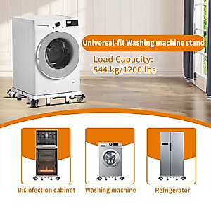 ANBase Heavy Duty All Steel Fridge Stand Mobile Base with 4 Locking Wheels and 8 Sturdy Feet 16.9"-26" Adjustable Furniture Dolly for Washer, Refrigerator and Dryer（White）