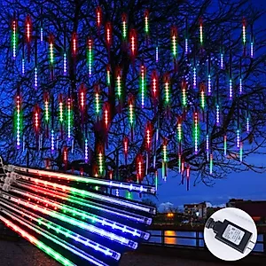 Meteor Shower Lights Outdoor, 11.8 Inches 10 Tubes 240 LED Snowfall Lights, Waterproof Meteor Christmas Lights, Hanging Falling Rain Lights for Tree Bushes Holiday Party Christmas Decor, Multicolored