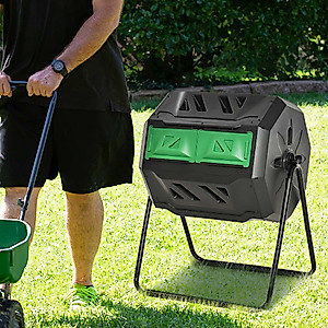 Outsunny Tumbling Compost Bin Outdoor 360° Dual Chamber Rotating Composter 43 Gallon, Green