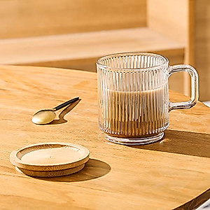 Lysenn Iridescent Glass Coffee Mug with Lid - Premium Classical Vertical Stripes Glass Tea Cup - for |Latte|Tea|Chocolate|Juice|Water| - Unleaded - Bamboo Lid - 12.5 Ounces