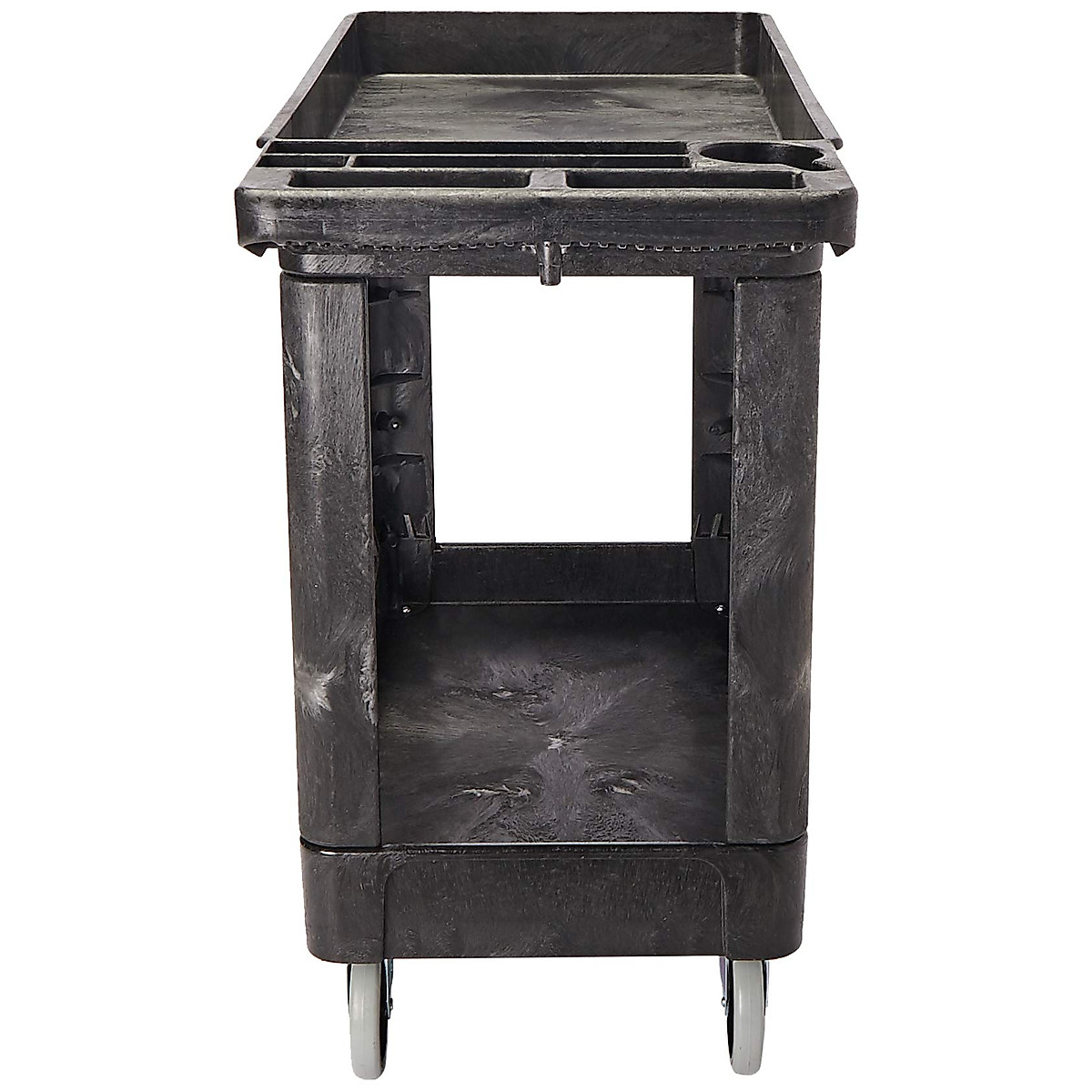 Rubbermaid Commercial Products 2-Shelf Utility/Service Cart, Small, Lipped Shelves, Storage Handle, 500 lbs. Capacity, for Warehouse/Garage/Cleaning/Manufacturing (FG450089BLA)