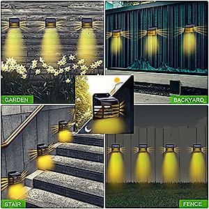 Solar Fence Lights, 4 Pack Solar Deck Lights Outdoor, IP65 Waterproof Wireless Solar Night Step Lights, Automatic Decorative Wall Lights for Path, Patio, Garden, Porch, Lawn, Stair, Yard, Warm Light