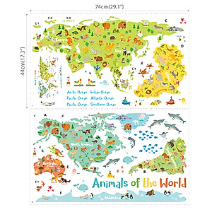 DECOWALL DL-1815 Animals of The World Kids Wall Stickers Wall Decals Peel and Stick Removable Wall Stickers for Kids Nursery Bedroom Living Room