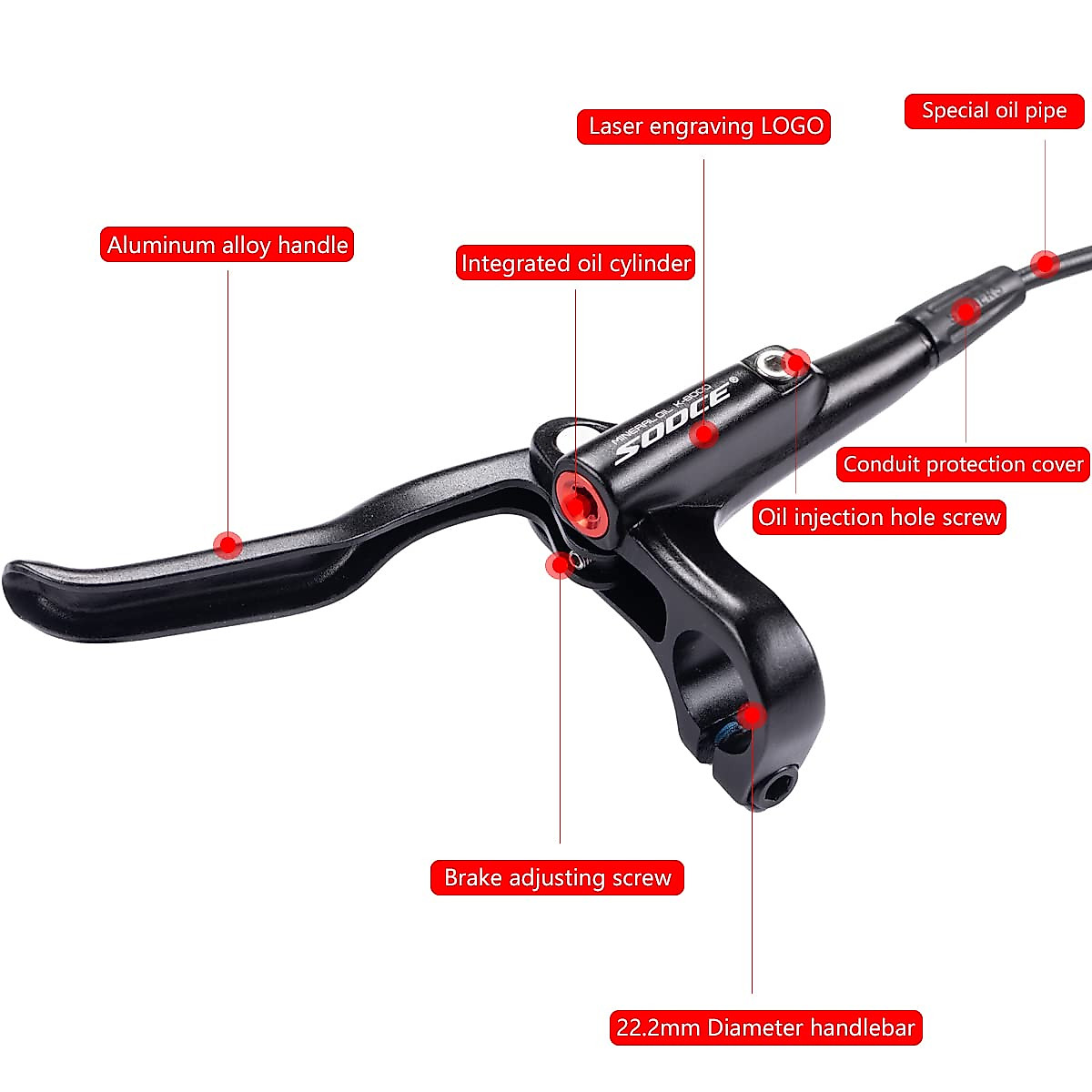 Cyclon MTB Hydraulic Disc Brakes Set, Black/Red Aluminum Alloy Hydraulic Brakes for Mountain Bike Left Front 1000mm Right Rear 1700mm Hydraulic Bicycle Brakes with is/PM Adapter Fit 160mm Rotor