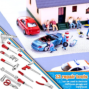 Aoriher 23 Pieces 1:12 Miniature Dollhouse Tools Dollhouse Metal Repair Tool Miniature Scene Model Work Tools with 2 Tin Boxes for Dollhouse Decoration Child Pretend Toy DIY Crafts Ornament