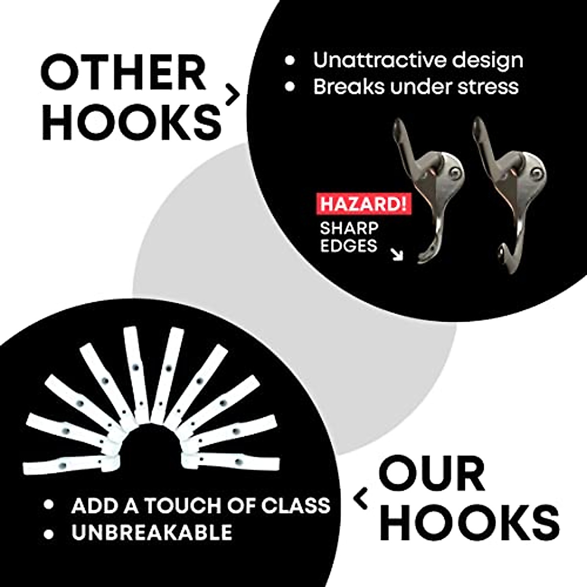 Toughook Heavy Duty Hooks for Hanging Coats, Jackets, Briefcases, Keys, Purse, Robe - Unbreakable Wall Mounted Coat Hook Holds Up to 50 Pounds - Perfect for Home, Office, Bathroom | White, 10 - Pack