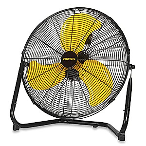 VENTISOL 18 Inch 3-Speed 4012CFM High Velocity Floor Fan, Heavy Duty Metal Industrial Fan for Warehouse,Workshop,Factory, Basement, Greenhouse, 360 Degree Tilt - ETL Listed, Black