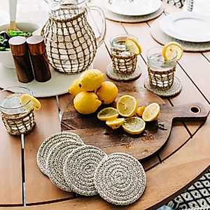 OrganiHaus Set of 6 Brown Cute Coasters for Drinks | Absorbent Coasters | Farmhouse Coasters for Coffee Table | Desk Cup Coasters | Rustic Aesthetic Boho Coasters | Moisture Absorbing Woven Coasters