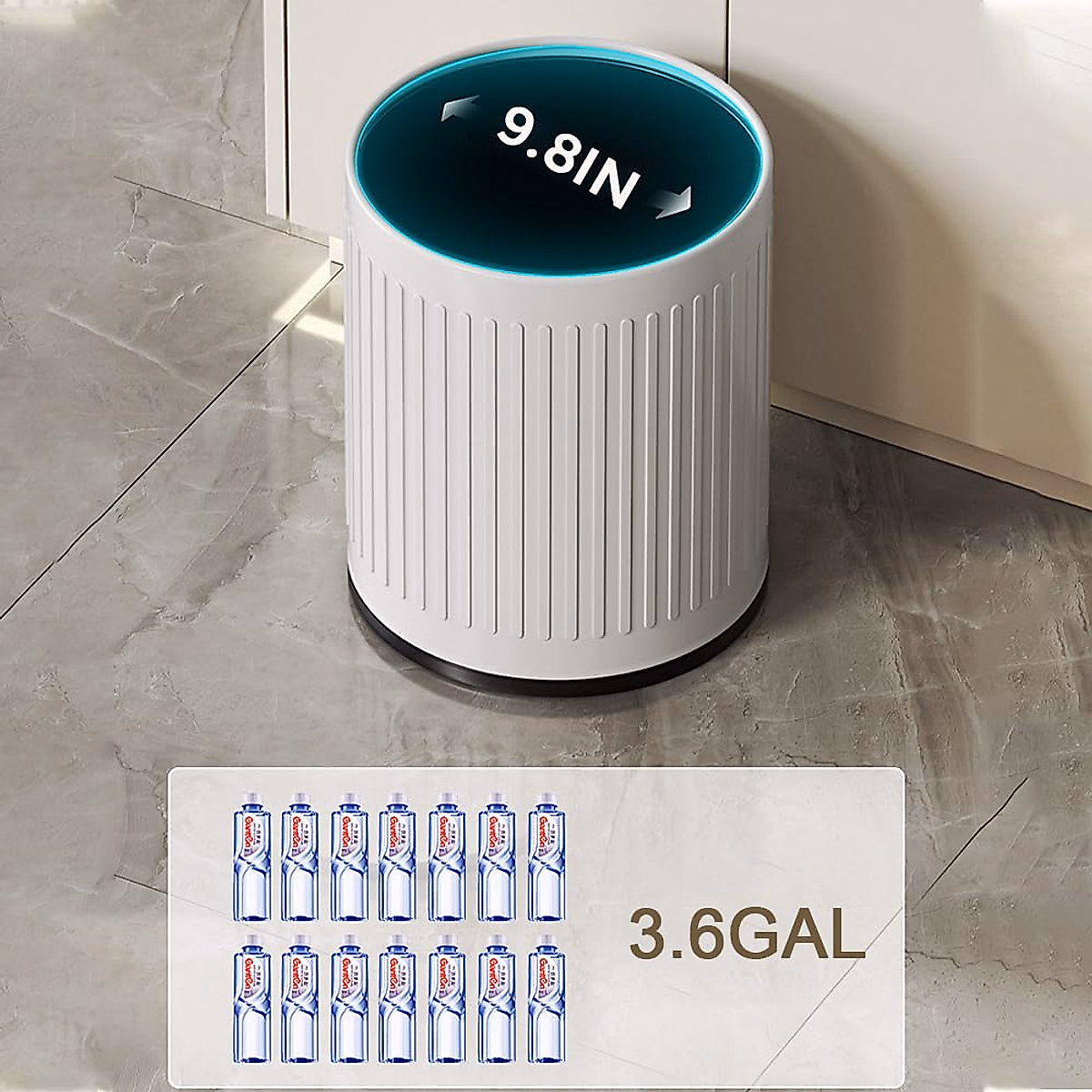 LEASYLIFE 14L/3.7GAL Metal Waste Basket for Bathroom,Office Round wastrbasket,Large Office Trash can,Modern Garbage can for Bedroom,Living Room,Office,Laundry,Restaurant,Hotel