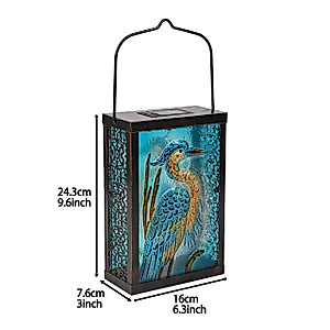TERESA'S COLLECTIONS Solar Lantern and Metal Heron Decor Bundle(2PCS) | Blue Heron Outdoor Lantern with Solar Powered Lights and Heron Decor for Home Garden Patio Lawn Yard Decor