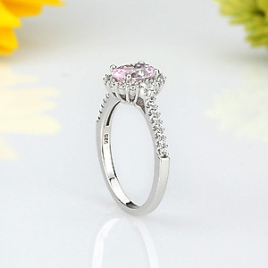 Platinum Plated Sterling Silver Ring 1.2 CT Oval Super Light Pink CZ Stone Halo Ladies Cocktail Ring (Size 5 to 9), 7