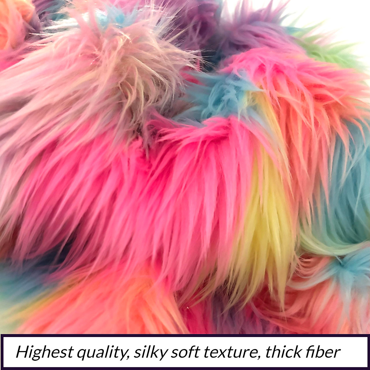 Bianna Pastel Rainbow Patch Faux Fur Fabric, American Seller, Luxury Shag Shaggy Material for Crafting, Sewing, Costumes, Fursuits, Home Decor (30x36 inches)