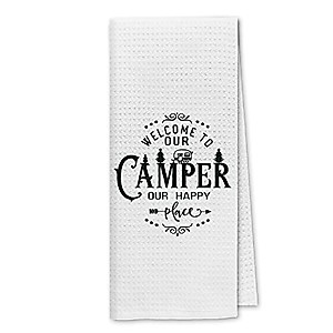 Dibor Welcome to Our Camper Camping Kitchen Towels Dish Towels Dishcloth,Woodland RV Trailer Decorative Absorbent Drying Cloth Hand Towels Tea Towels for Bathroom Kitchen,Campers Gifts