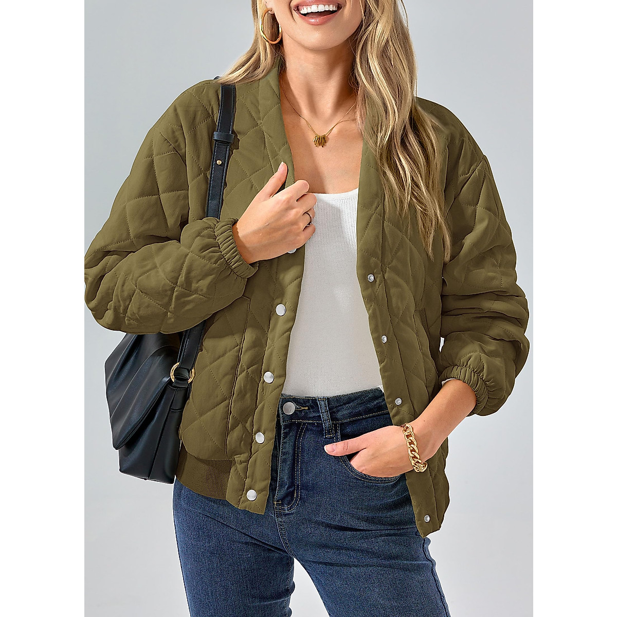 PRETTYGARDEN Women's 2024 Winter Trendy Jackets Button Down Long Sleeve Padded Warm Outerwear Fashion Coats with Pockets (Army Green,Small)