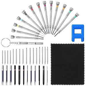 UKCOCO 13pcs Micro Precision Watch Screwdriver Set, with 13pcs Extra Replace Blades and 16pcs Steel Spring Bar Pins Repair Link Tool for Glasses Jewelry Electronics