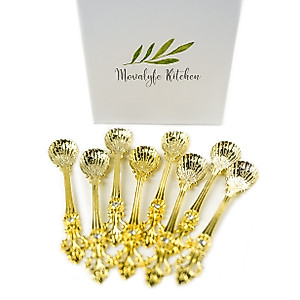 Mini Spoons Set of 8 by Movalyfe Kitchen - Coffee Espresso Demitasse Vintage Tea Spoon 4.5" Long (Gold)