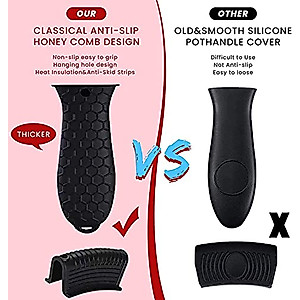 Silicone Hot Handle Holders Cover 4 Pack Cast Iron Skillet Handle Cover Pot Handle Holder Sleeve Non-Slip Heat Resistant Removable Potholder for Metal ​Frying Pans Aluminum Cookware Handles (Black)