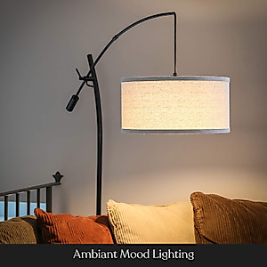 Brightech Grayson LED Floor Lamp, Modern Arc Lamp for Office & Living Room, Tall Lamp with Adjustable Arm, Standing Lamp in Industrial Style for Bedroom Reading - Black