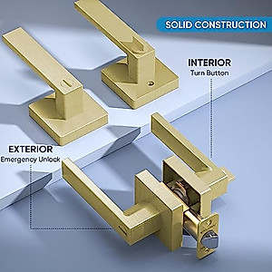 TICONN Door Handle Heavy Duty, Reversible Square Door Lever for Bedroom, Bathroom and Rooms (Satin Brass, Privacy)
