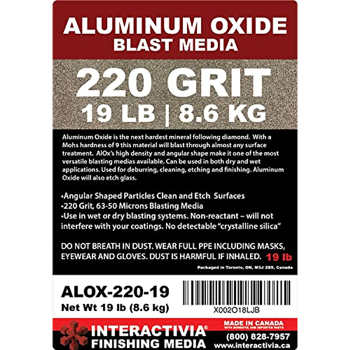 #220 Aluminum Oxide - 19 LBS - Ultra Fine Sand Blasting Abrasive Media for Blasting Cabinet and Blasting Guns.
