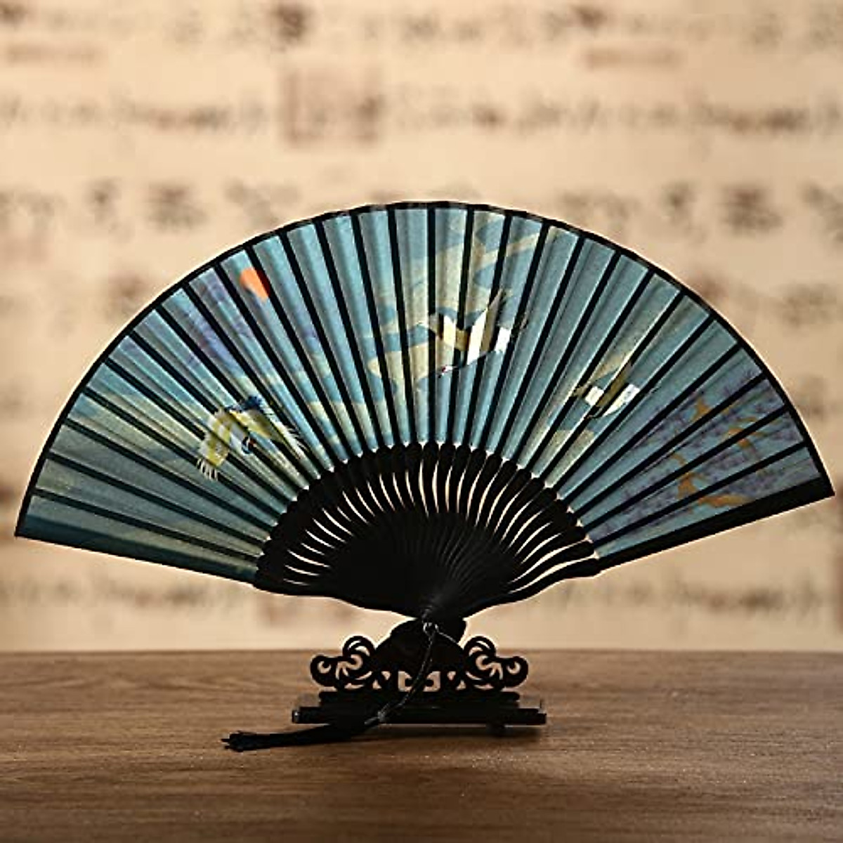 BICCQ Hand Held Folding Fan Chinese Craftsmanship Men's and Women's Accessories Gifts(Flying Crane Pattern) (Color : C)