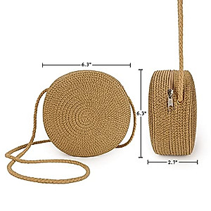 Yomietar Womens Small Round Straw Crossbody Bag Beach Shoulder Bag Handbag Purse for Summer, Brown