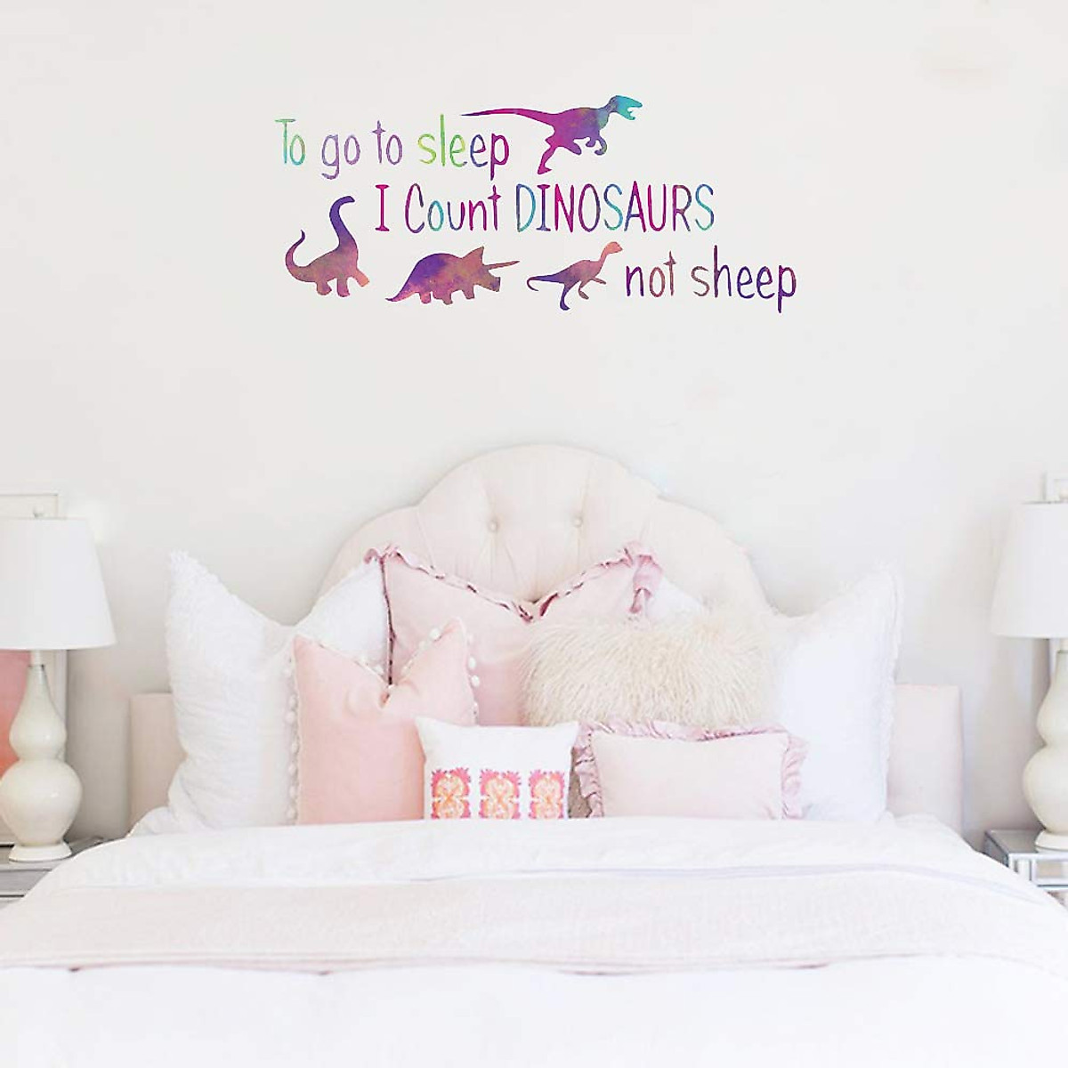 Dinosaur Wall Quote Decals to Go to Sleep I Count Dinosaurs Not Sheep Wall Decor Sticker Watercolor Dino Bedroom Wall Saying ( Real Peel and Stick)