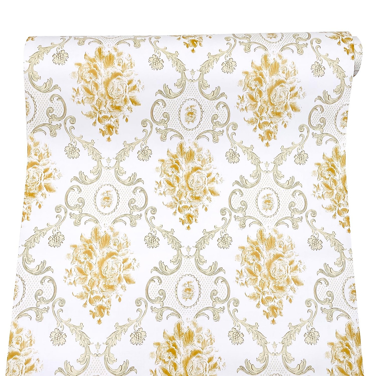 Yifely Gold Damask Self Adhesive Shelf Drawer Liner Decorative Storange Organizers Cabinets Lining Paper Easy to Remove 17.8 Inch by 9.8 Feet