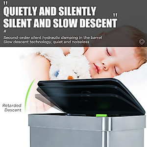 MGHH Trash Can,16 Gallon (2X30L) Dual Garbage Can with Mute Metal Waste Bin, Stainless Steel Double Compartment Classified Recycle Garbage Pedal Dustbin,Suit for Kitchen,Office,Bedroom