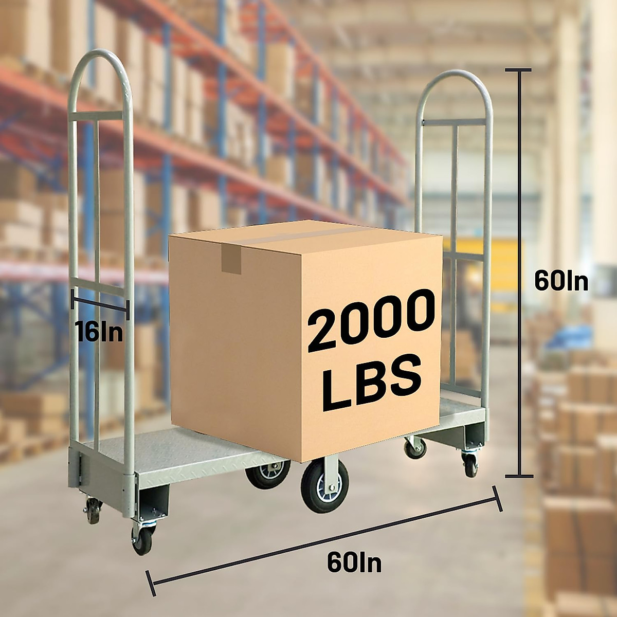 DIYTuning Narrow Aisle U-Boat Platform Truck with Thick Steel Deck Detachable Handles Dolly Push Cart Utility Cart Hand Trucks 2000lbs Capacity