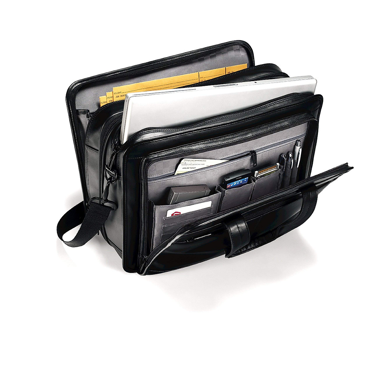 Samsonite Leather Expandable Briefcase, Black, One Size, 17"