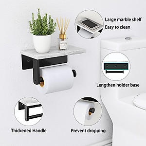 Gypie Marble Toilet Paper Holder with Shelf, 304 Stainless Steel Screw Wall Mounted, Tissue Roll Holder for Bathroom Washroom Matte Black