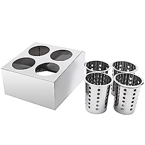 Commercial 4-Hole Stainless Steel Cylinder Flatware Silverware Utensil Holder Organizer Canddy