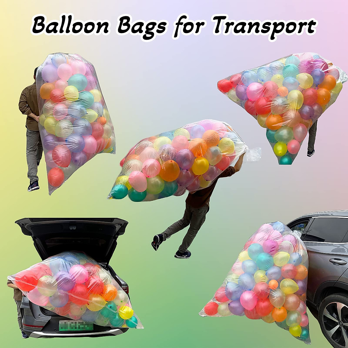 Balloon Bags for Transport, Urnseh 98.4 X 59 Inch 2 Pcs Large Plastic Balloon Transport Bags Clear Giant Storage Bags for Birthday Celebration New Year's Eve Party Supplies Jumbo Clear Bags, Balloon