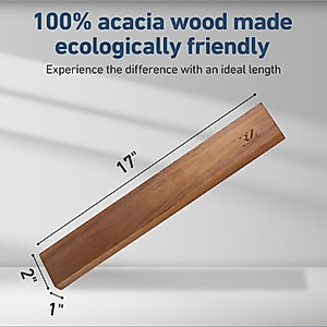 Rymmzone 17" Magnetic Knife Holder, 100% Acacia Wood Magnetic Knife Holder for Wall, Powerful Magnetic Knife Strips for Kitchen Utensil Organizer, Can be Used as Knife Holder, Tool Holder, and More