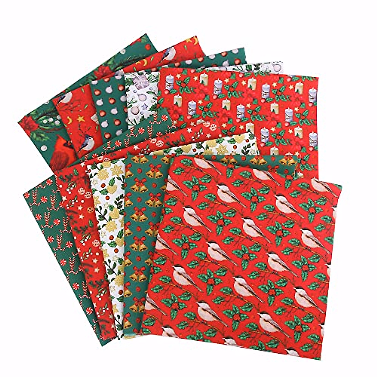 10PCS Christmas Cotton Fabric Bundles 20" x 20" Printed Fat Quarter Fabric Pre-Cut Squares Sheets Fabric for Patchwork Sewing DIY Crafting Quilting Fabric