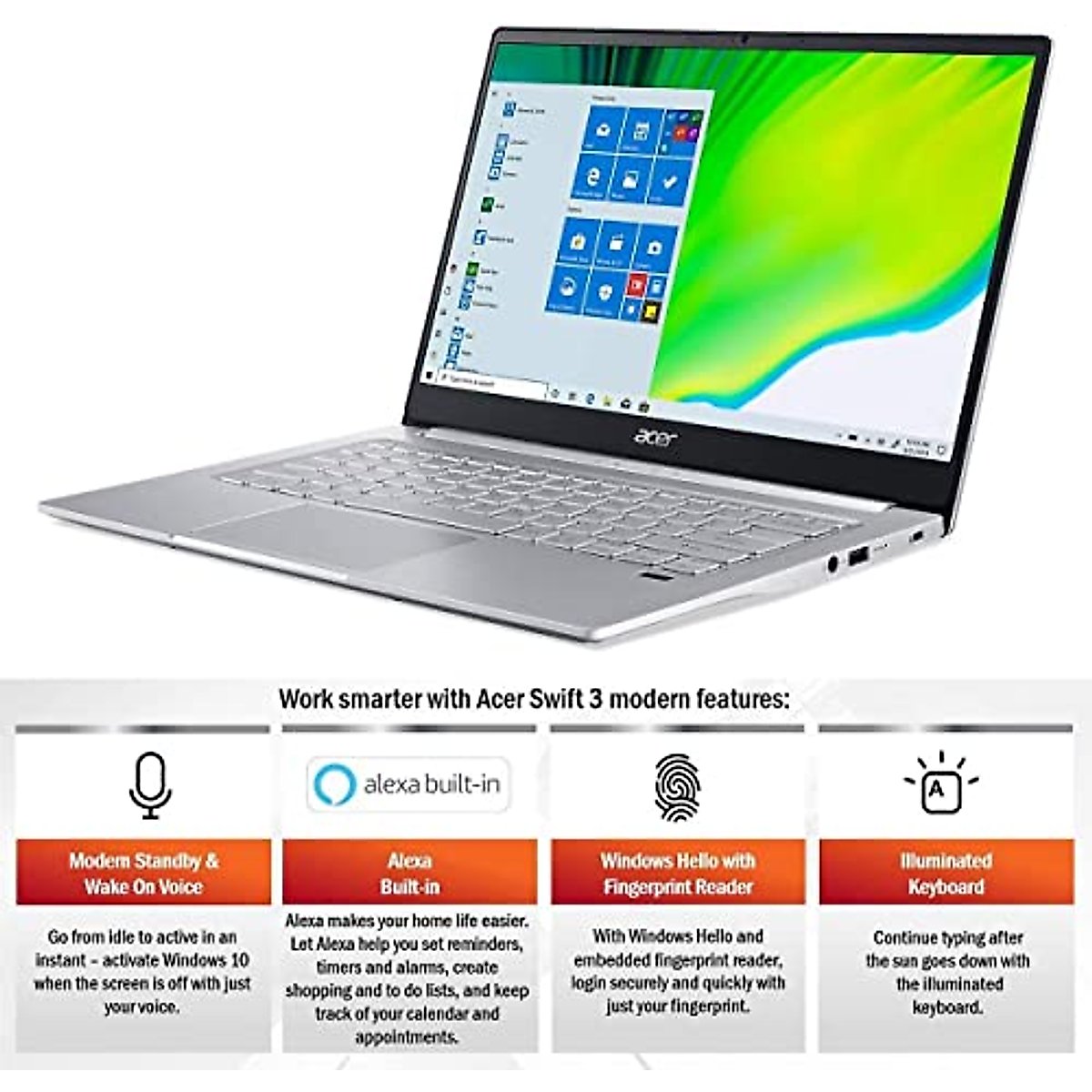 Acer Swift 3 Ultra Light Laptop AMD Ryzen 7 4700U 8-Core Processor 8GB DDR4 512GB NVMe SSD WiFi 6 Backlit Keyboard Fingerprint Reader SF314-42 Windows 11 (Renewed)