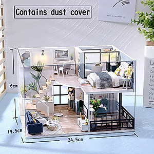 Lannso DIY Dollhouse Miniature Wooden Furniture Kit, Doll House Kit with Dust Proof Cover Music Box, Mini Handmade Wooden Dollhouse Toys for Adult Gift(L32)