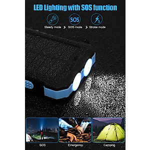 Power-Bank-Portable-Solar-Charger-30000mAh Battery Pack with Emergency LED Flashlight & 2x2.1A USB-A Output Ports Compatible with iPhone 14/13 Series, Samsung, and More, Perfect for Hiking, Camping