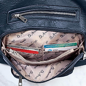 B.AmiciTM Margot Westhampton Organizer Hobo, Leather Exterior, Built-In Wallet Pocket, Over The Shoulder/Crossbody Bag, Women’s, Gray Design – Measures 12" Wide x 9" High x 3" Deep