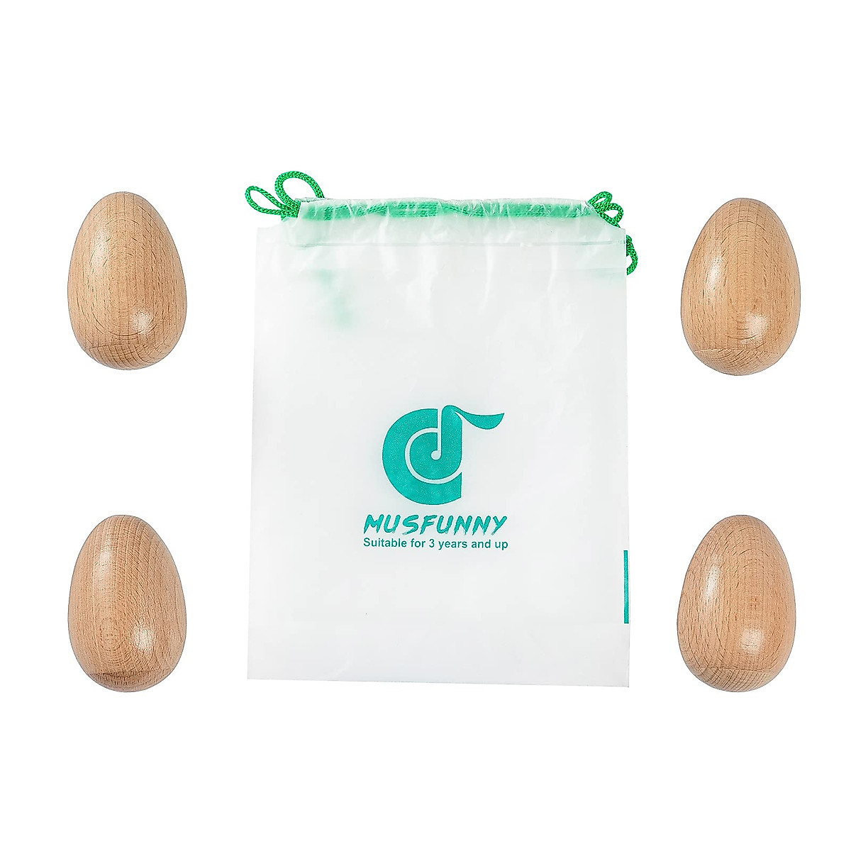 Musfunny Wood Musical Eggs Shakers, 4pcs Egg Maracas Shakers Wooden Hand Percussion Instrument for Musical Education Party Classroom Prizes (Natural Wood)