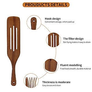 AOOF Wooden Spatula for Cooking, 6Pcs Natural Acacia Kitchen Utensil Set, Slotted, Spreader,Heat Resistant Non Stick Wood Cookware for Mixing,13(01)