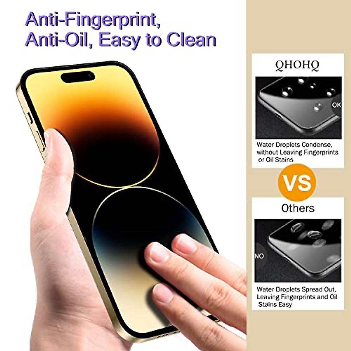 QHOHQ 3 Pack Screen Protector for iPhone 14 Pro 6.1 Inch with 3 Pack Tempered Glass Camera Lens Protector, Ultra HD, 9H Hardness, Scratch Resistant, Case Friendly