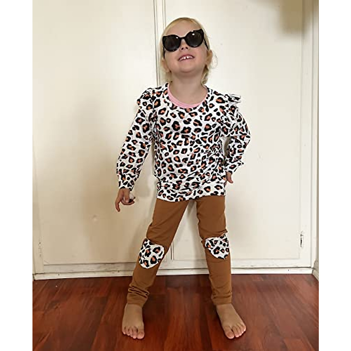 QLIPIN Little Girls 2 Piece Outfits Toddler Leopard Print Sweatshirts and Leggings Set School Outfits Clothes Fall Sets